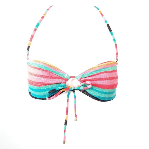Roxy | Swim | Roxy Metallic Rainbow Striped Keyhole Bikini Top M | Poshmark